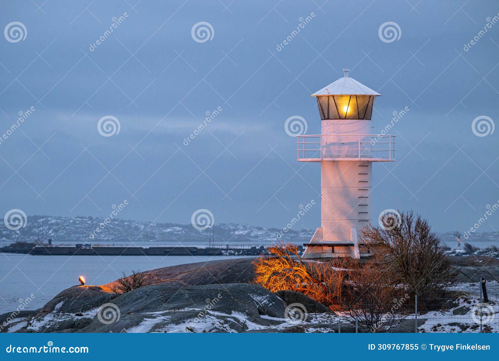 Small White Lighthouse by the Harbour.. Stock Image - Image of landmark ...