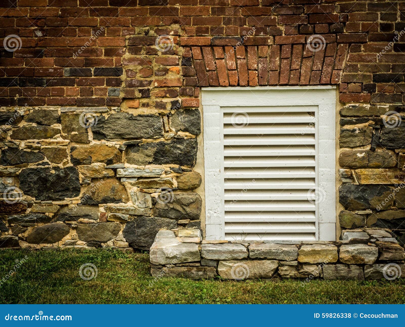 Small, White, Louvered Vent in Old Brick and Stone Wall Stock Photo ...