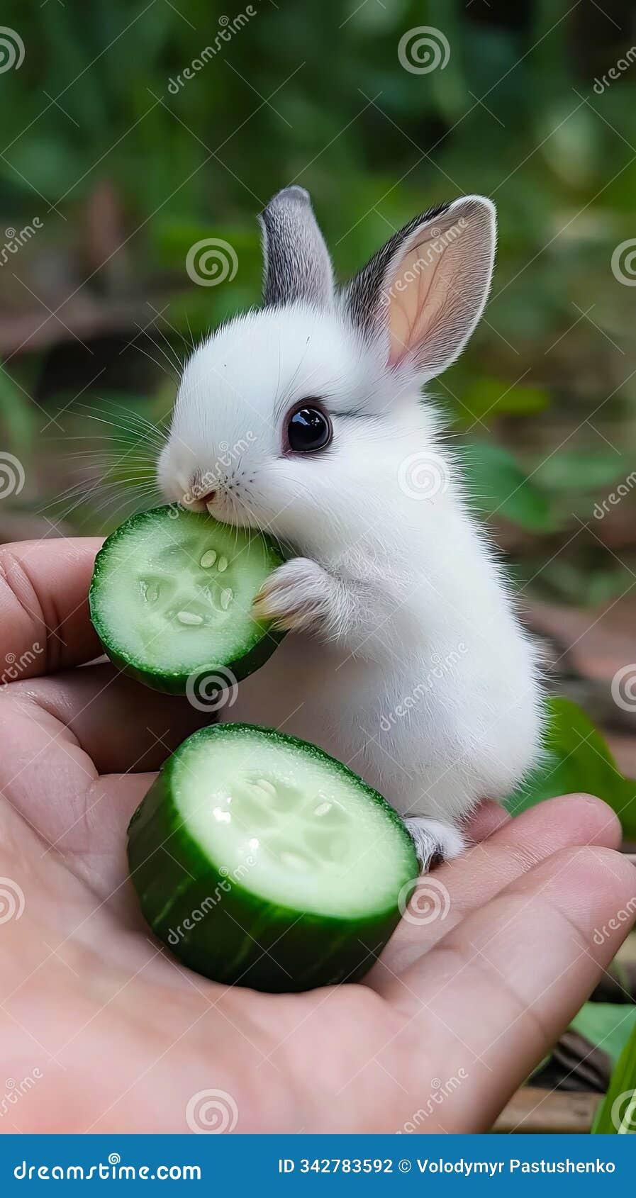 A Small White Rabbit Eating a Slice of Cucumber Stock Photo - Image of ...