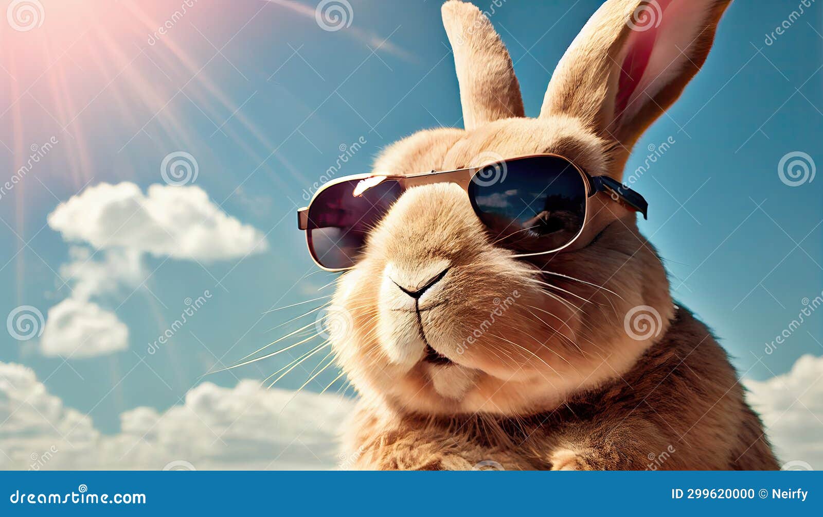 Small White Rabbit Wearing Sunglasses and Standing on a Sandy Beach ...