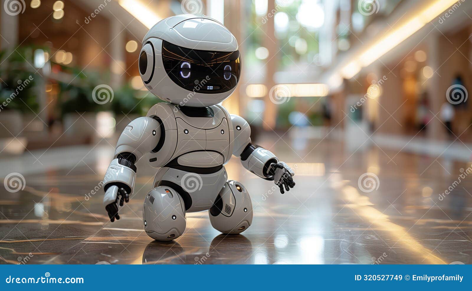 Small White Robot Sitting on Marble Floor Stock Illustration ...