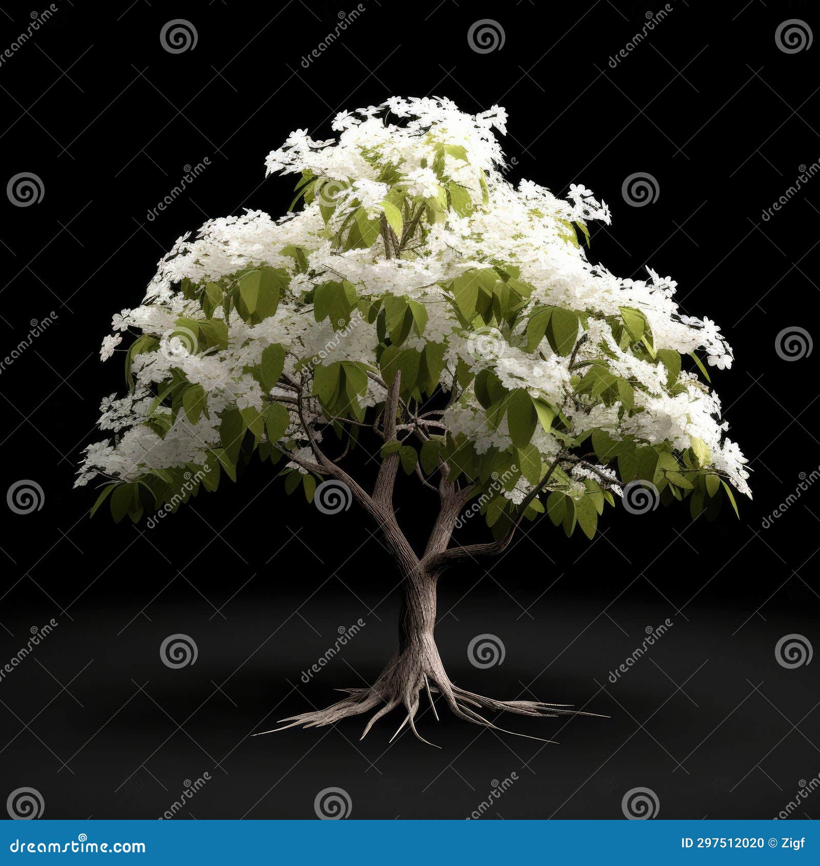 Small White Tree with Green Leaves and Flowers. it is Positioned on ...