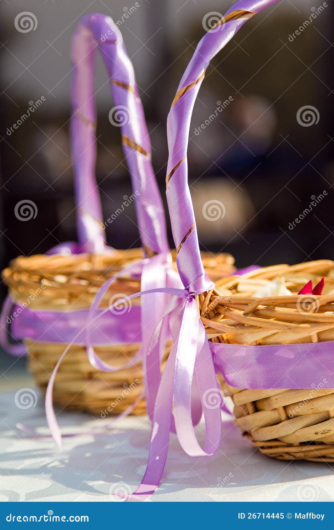 Small Wicker Basket with Ribbon Stock Image - Image of tape, texture ...