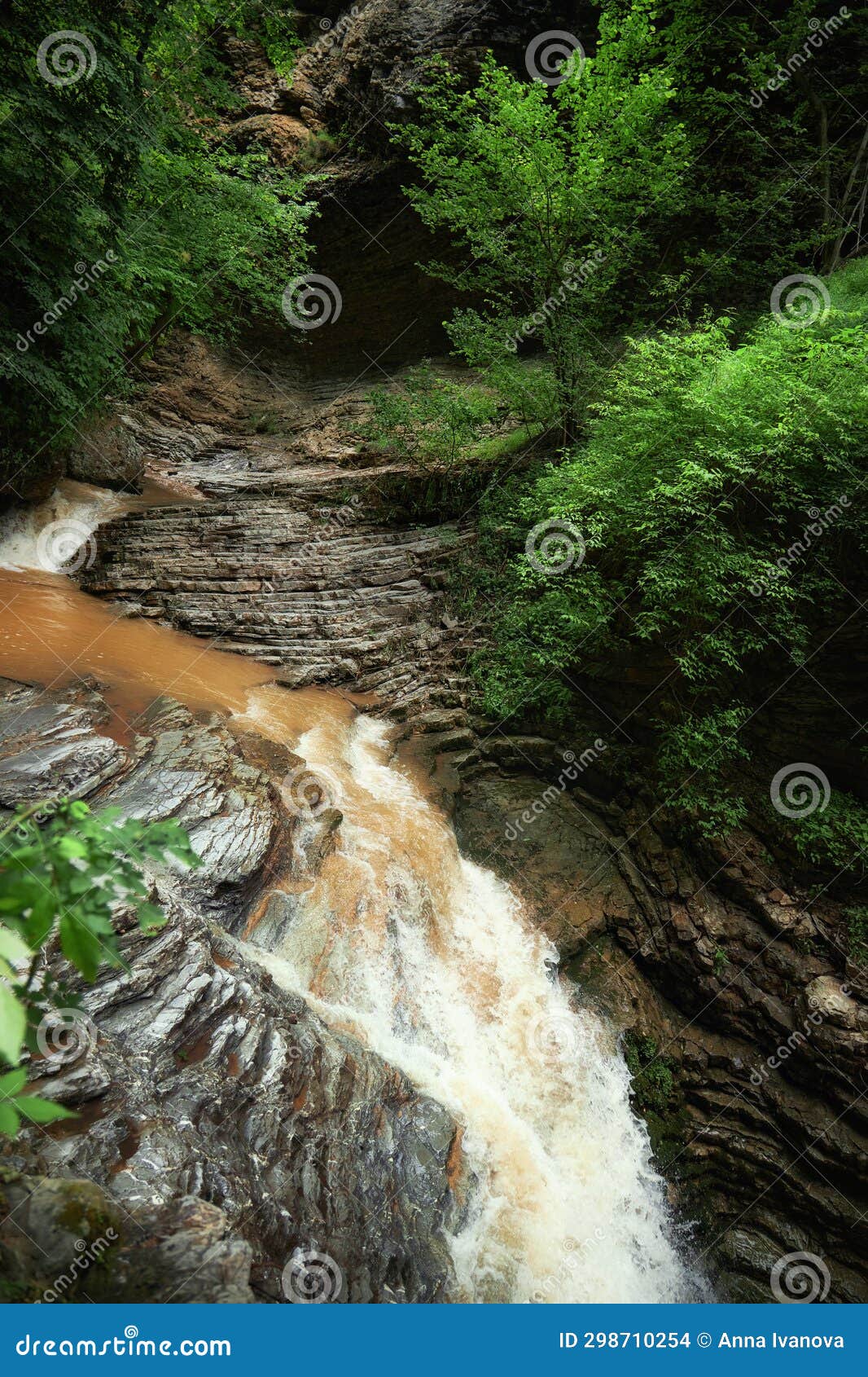 Small Wild Waterfall in Jungle, a Mountain River in Forest, Summer ...