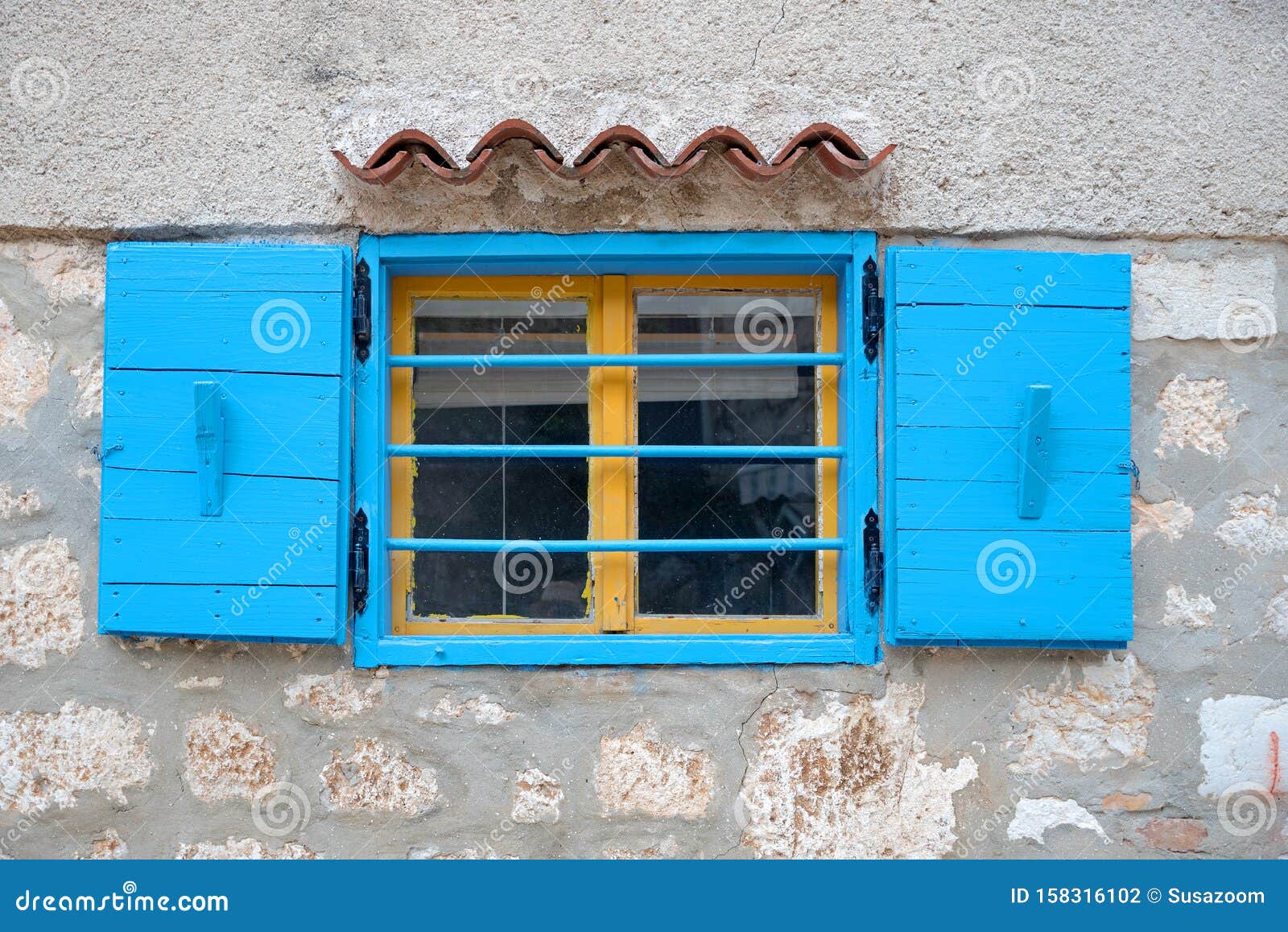 Small Window with Light Blue Shutters Stock Photo - Image of small ...