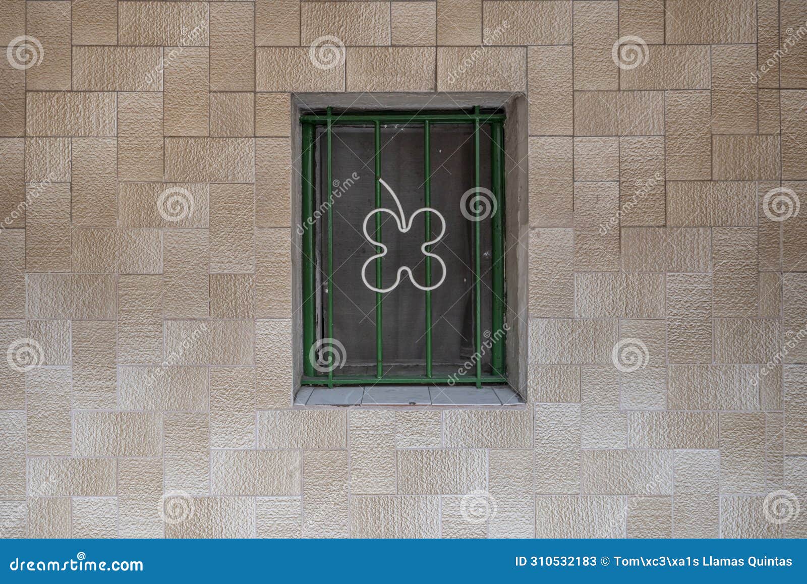 A Small Window with Metal Bars on the Tiled Wall Stock Image - Image of ...