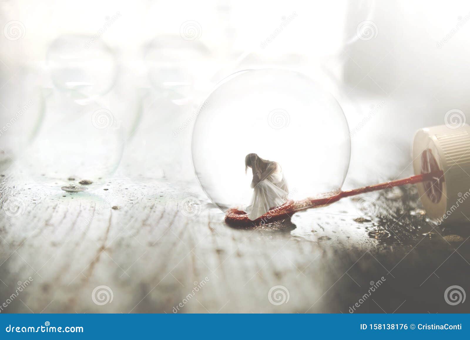 Small Woman Inside a Soap Bubble, Concept of Imagination and ...