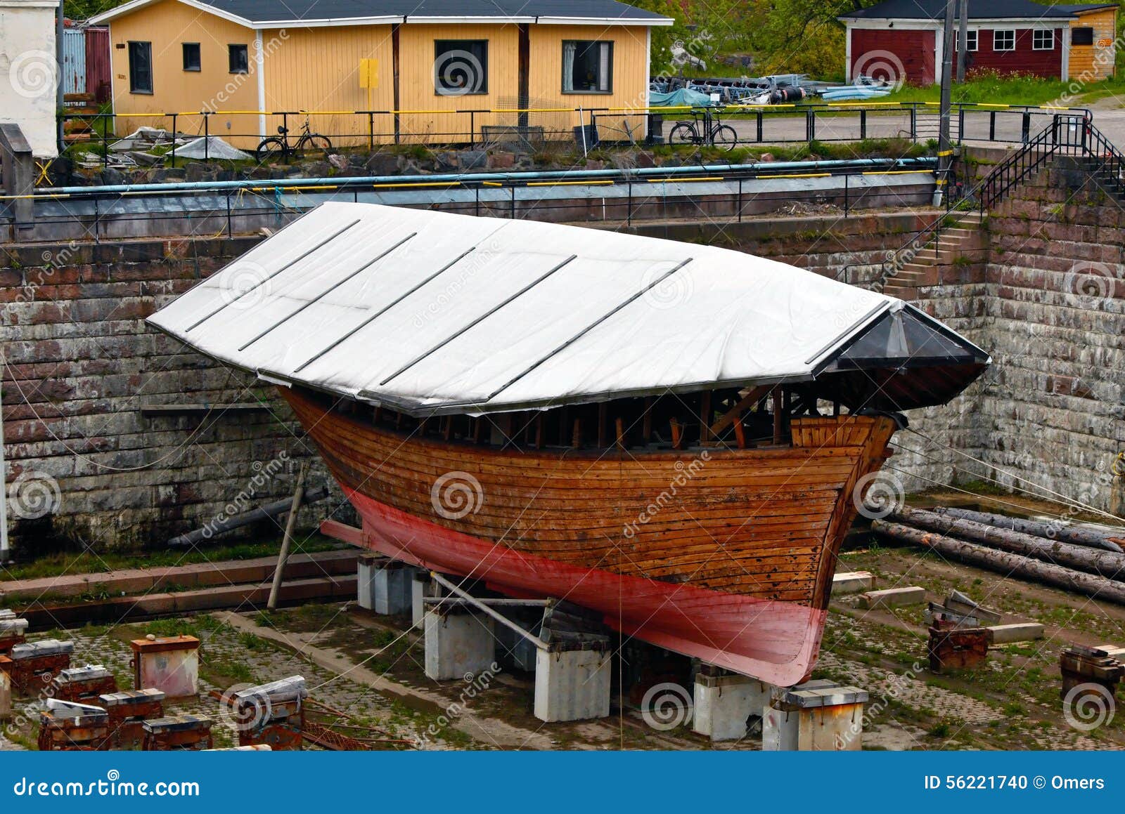 Small Wood Old Boat in Shipyard Stock Photo - Image of ship, dark: 56221740