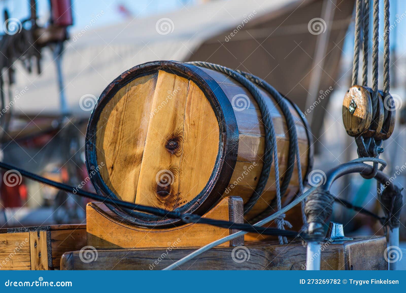 Small Wooden Barrel Mounted on a Boat.. Stock Photo - Image of black ...