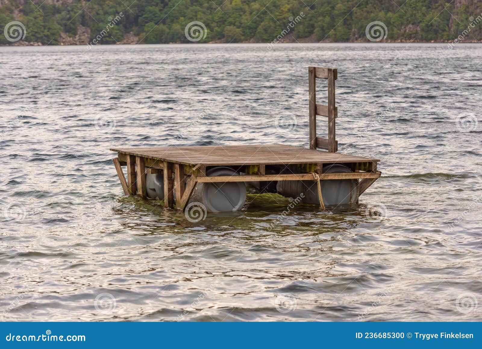 Small Wooden Bathing Raft Near a Beach.. Stock Photo - Image of ...