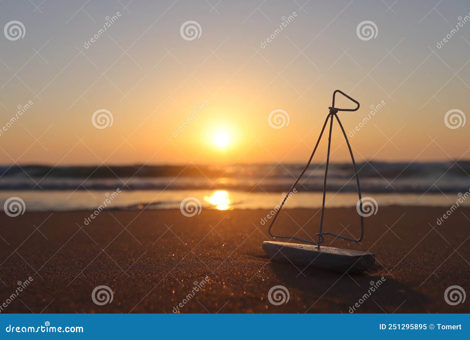 Small Wooden Boat on Beach at Summer Sunset Stock Image - Image of ...