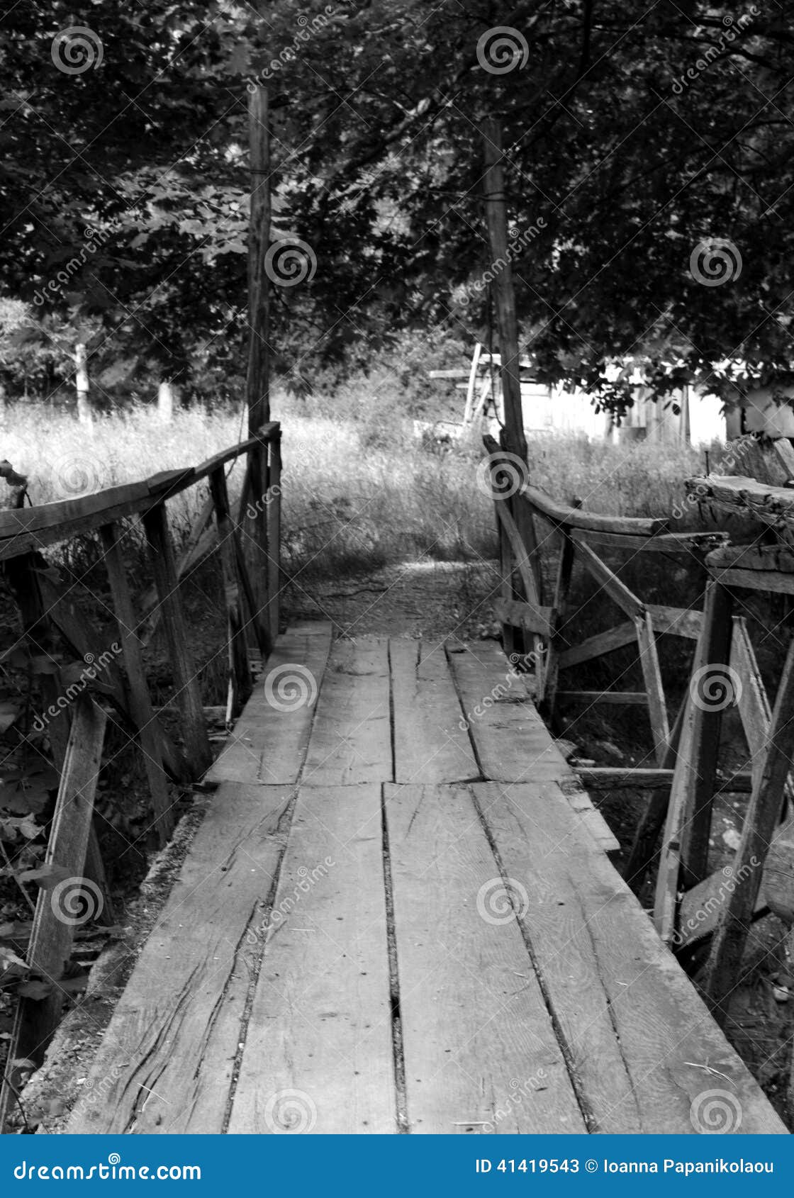 A Small Wooden Bridge in Black and White Stock Image - Image of greece ...