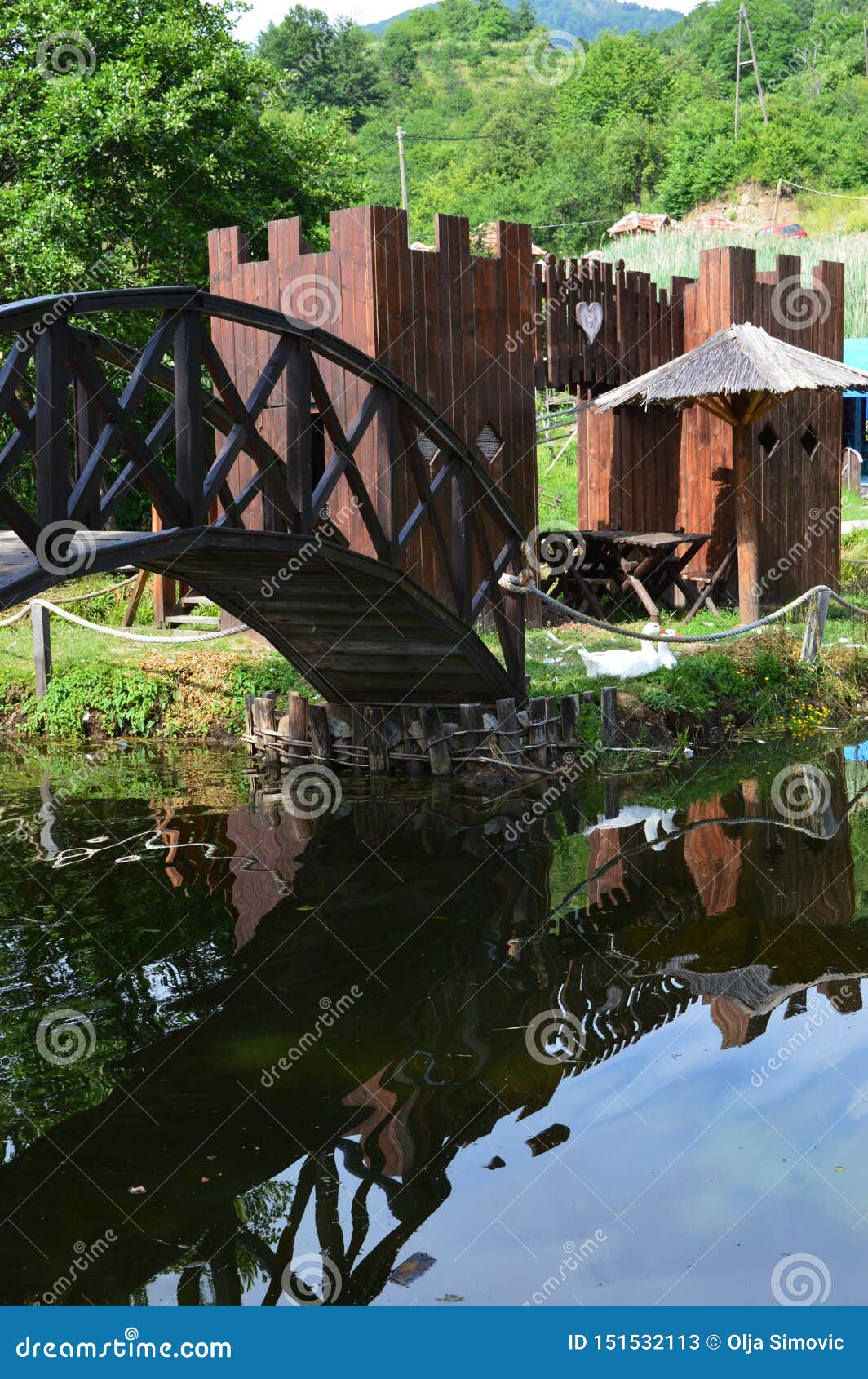 Small Wooden Bridge on the Lake Stock Image - Image of reflection ...