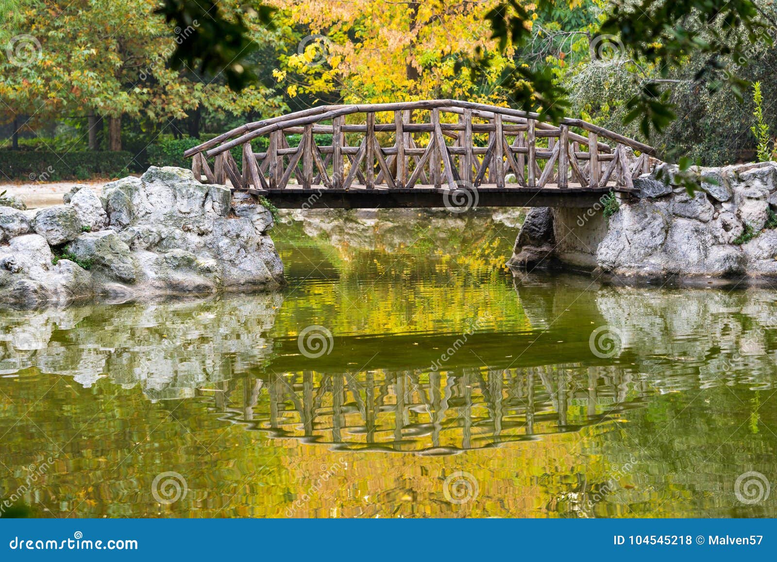 The Wooden Bridge in the Park Stock Photo - Image of color, water ...