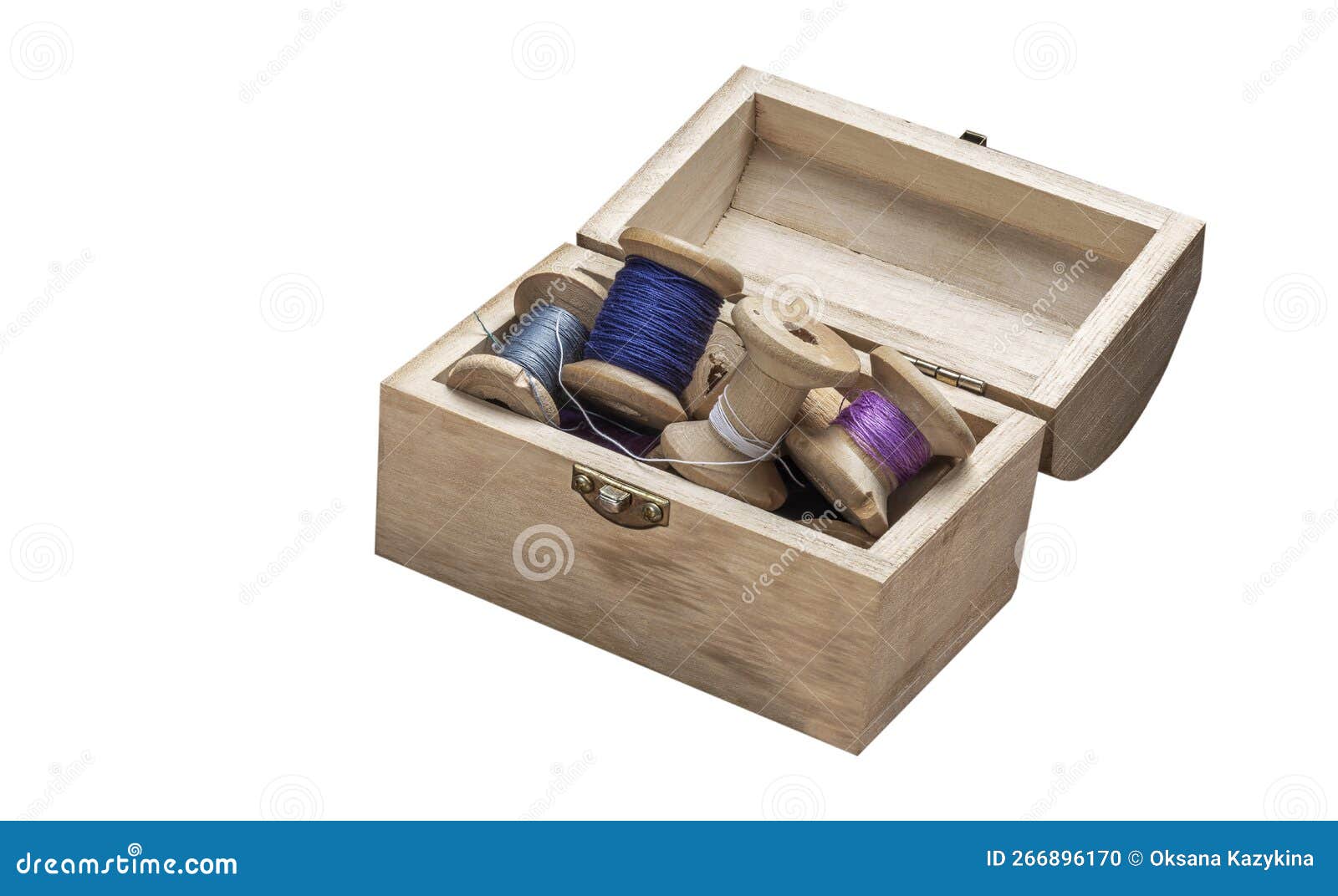 Small Wooden Chest with Old Sewing Threads on Spools Stock Photo ...