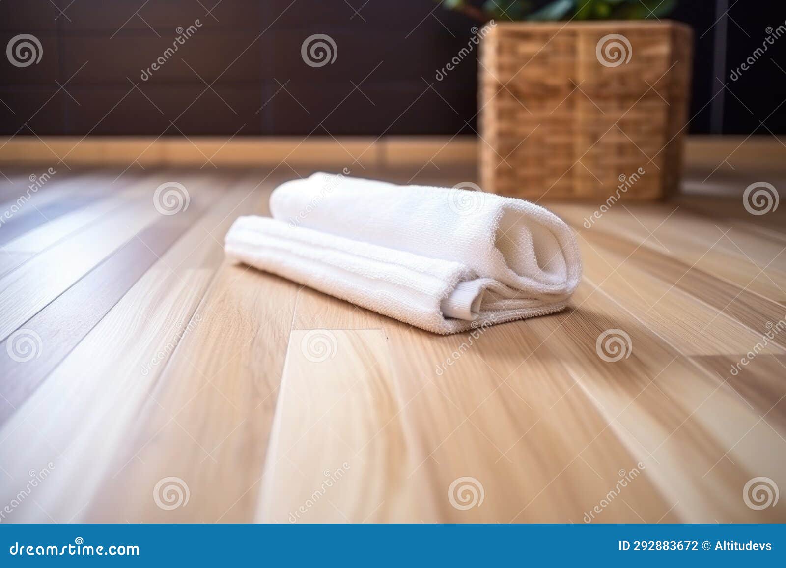 A Small Wooden for Clean Towels on the Floor Stock Photo - Image of ...
