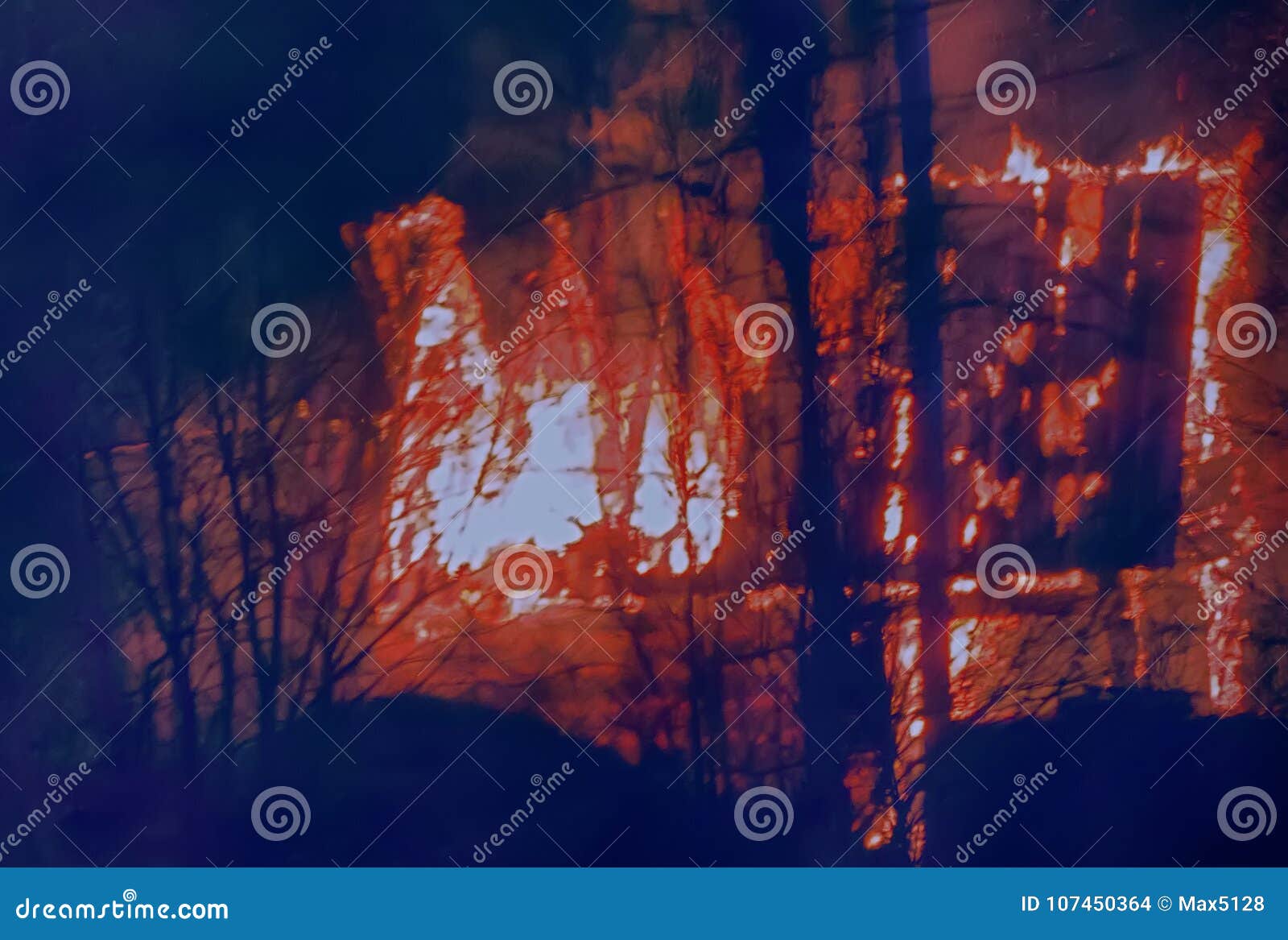Small Wooden Cottage on Fire at Night Stock Photo - Image of fireman ...