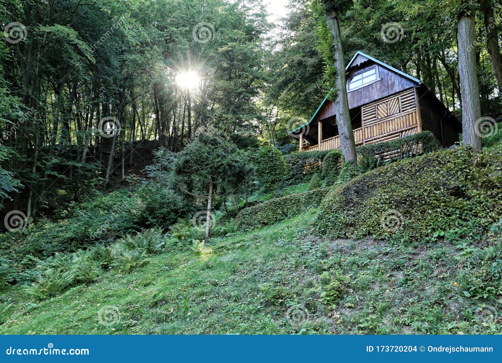 Small Wooden Cottage on the Hillside Stock Photo - Image of ...