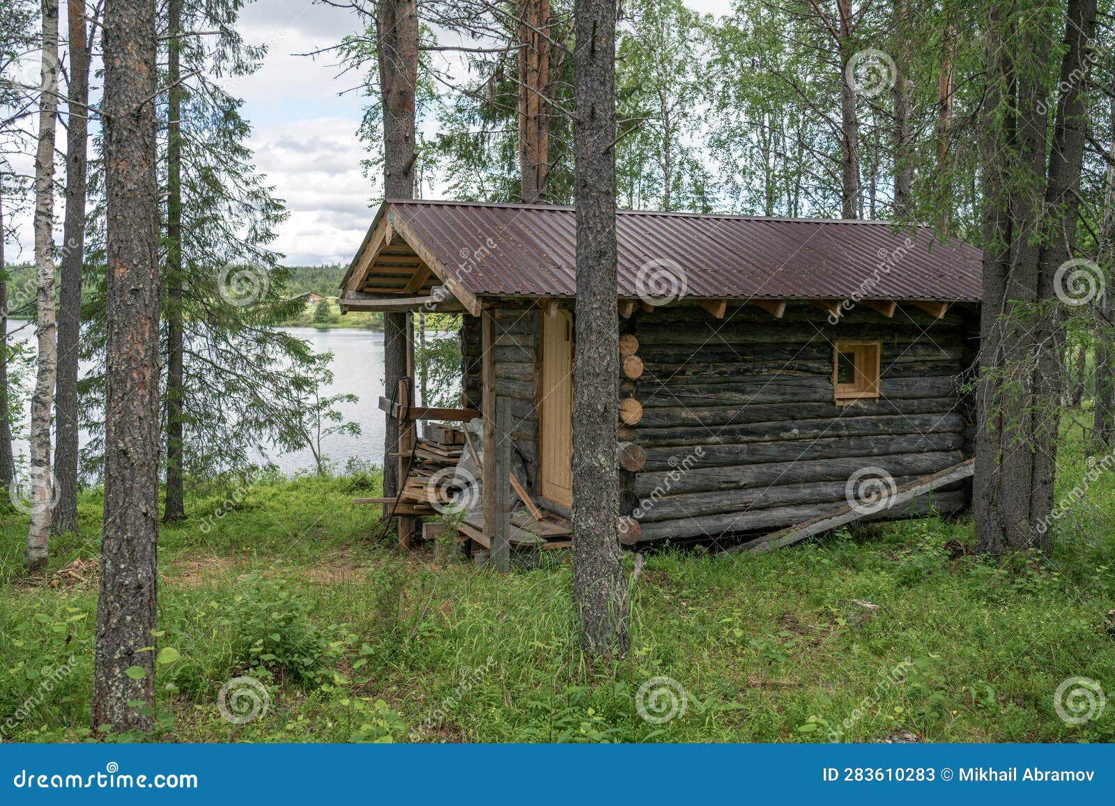 Small Wooden Cottage among Trees for Camping Stock Image - Image of ...