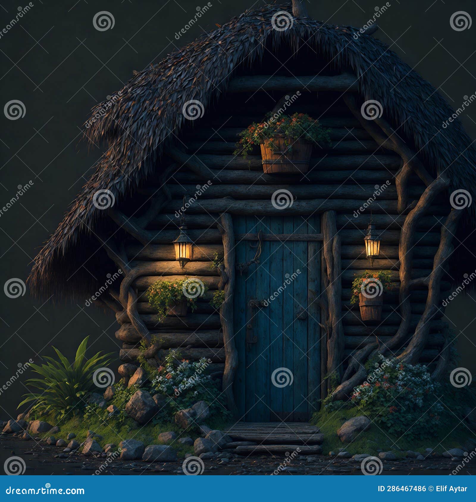 A Small Wooden Hut Door, 3d Style Stock Illustration - Illustration of ...