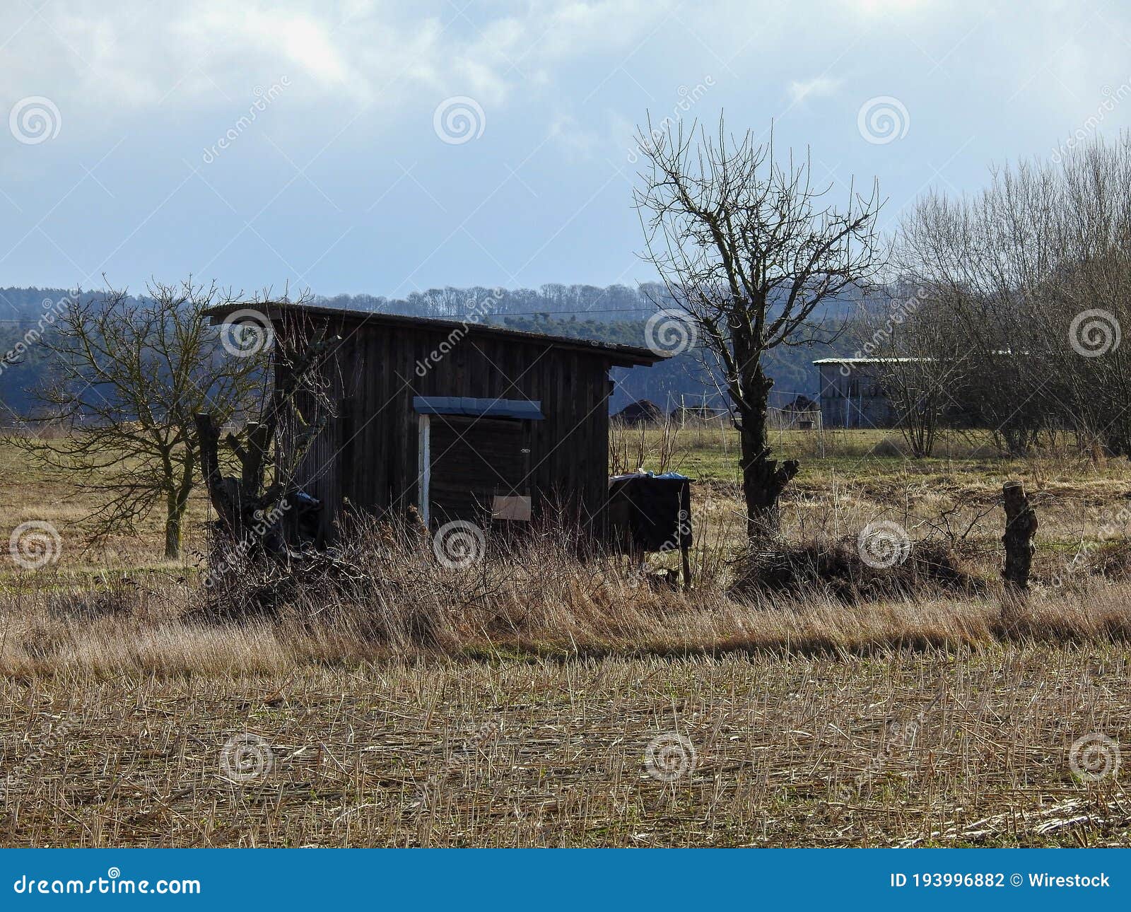Small Wooden Hut in a Valley in the Countryside Stock Photo - Image of ...