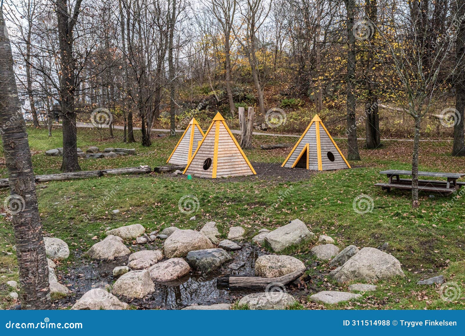 Small Wooden Huts for Playing Resembling Tipi Tents.. Stock Photo ...