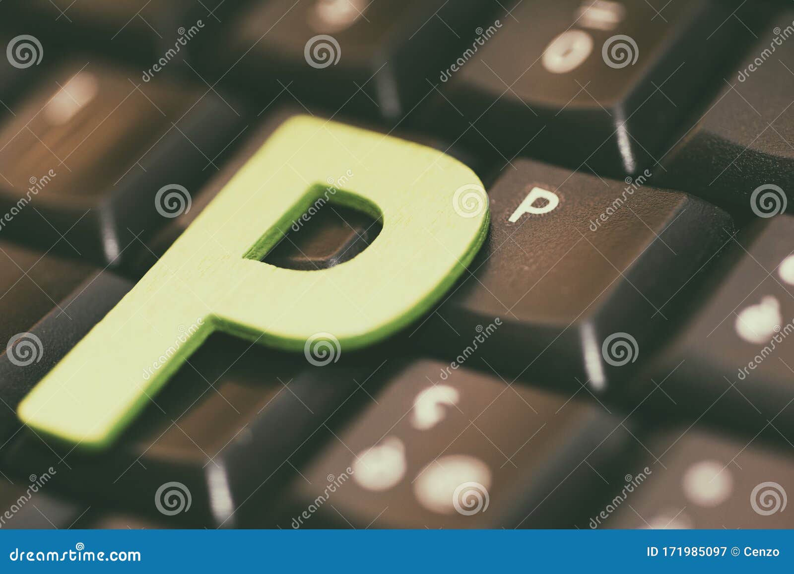 Small Wooden Letter `P` on Black Computer Keyboard Stock Image - Image ...