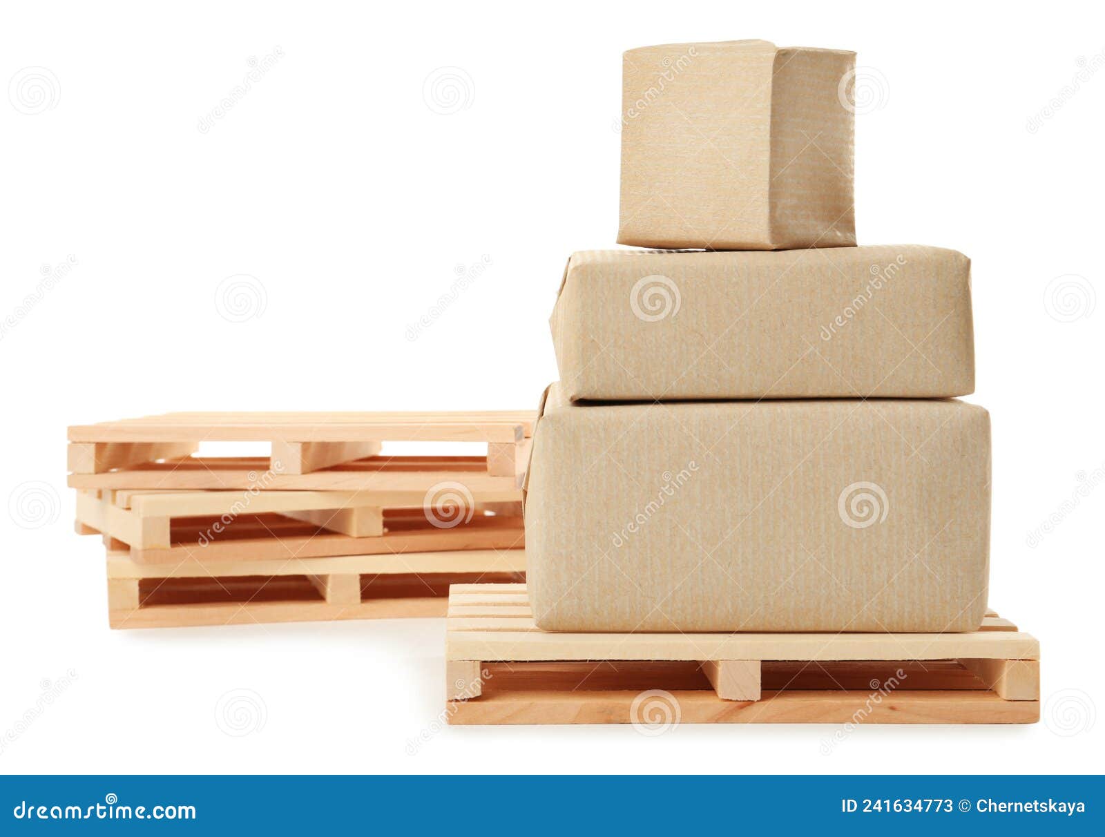 Small Wooden Pallets and Boxes on White Background Stock Image - Image ...