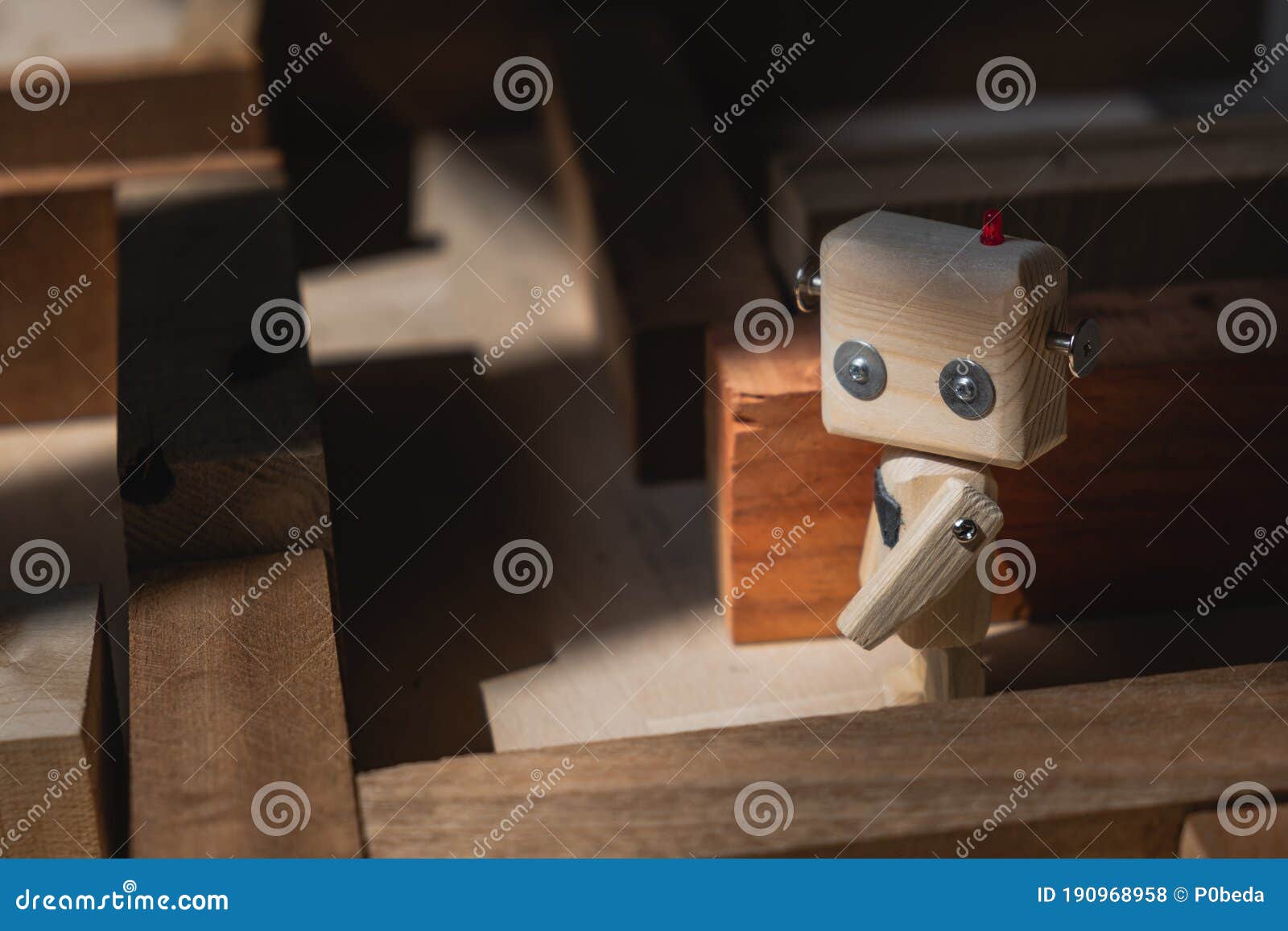 Small wooden robot stock photo. Image of labyrinth, wall - 190968958
