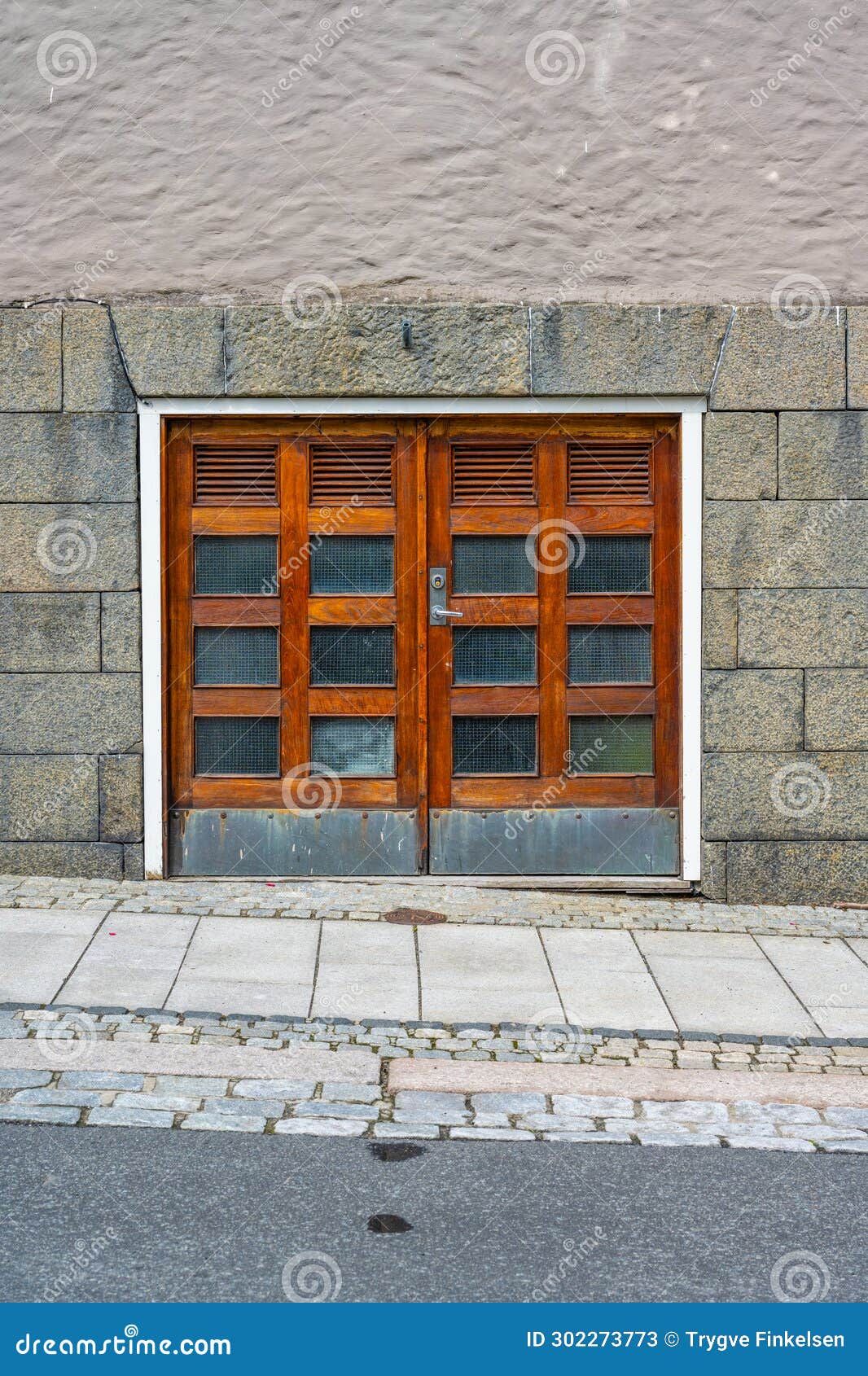 Small Wooden Service Doors by the Pavement.. Stock Image - Image of ...