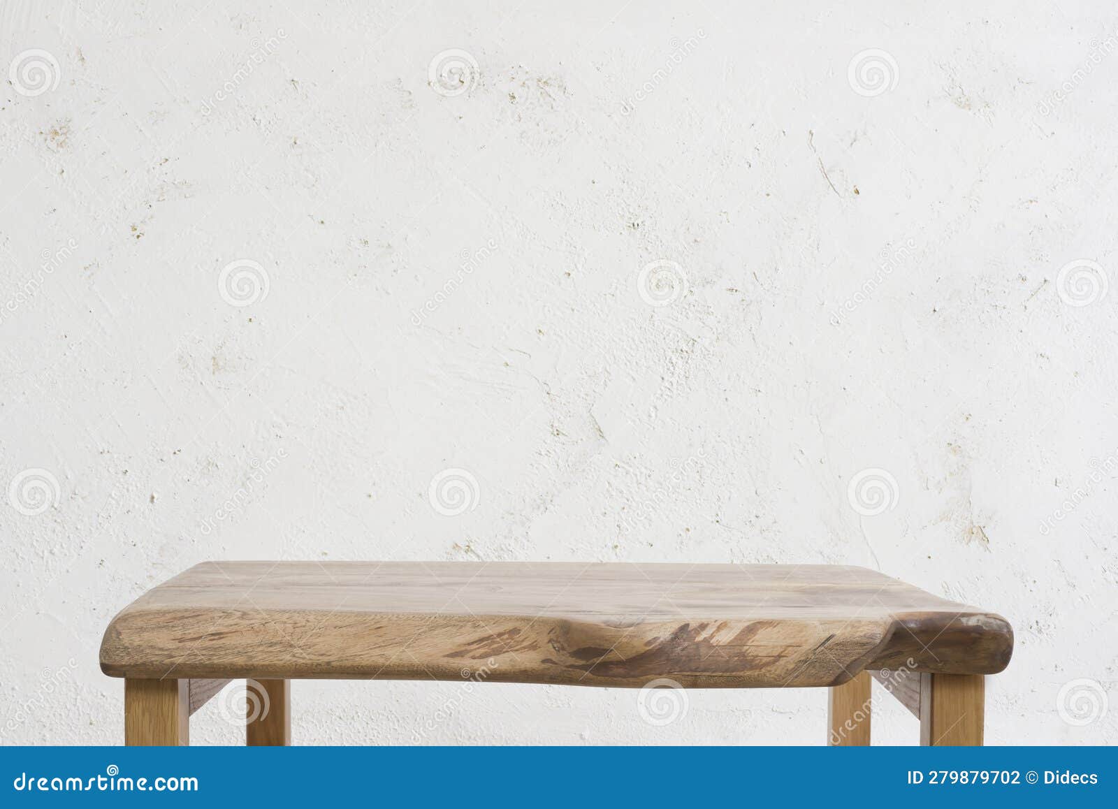 Small Wooden Table on Abstract Rough Handmade Wall Background Stock ...