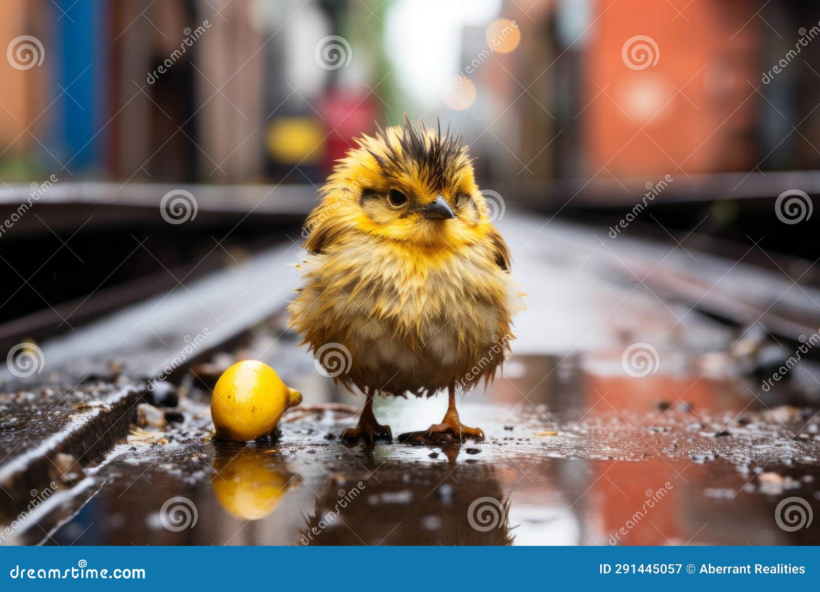 A Small Yellow Bird is Standing on a Train Track Stock Illustration ...