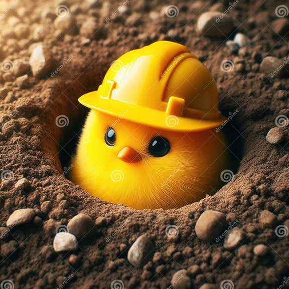 A Small Yellow Chicken in a Construction Helmet. Stock Image - Image of ...