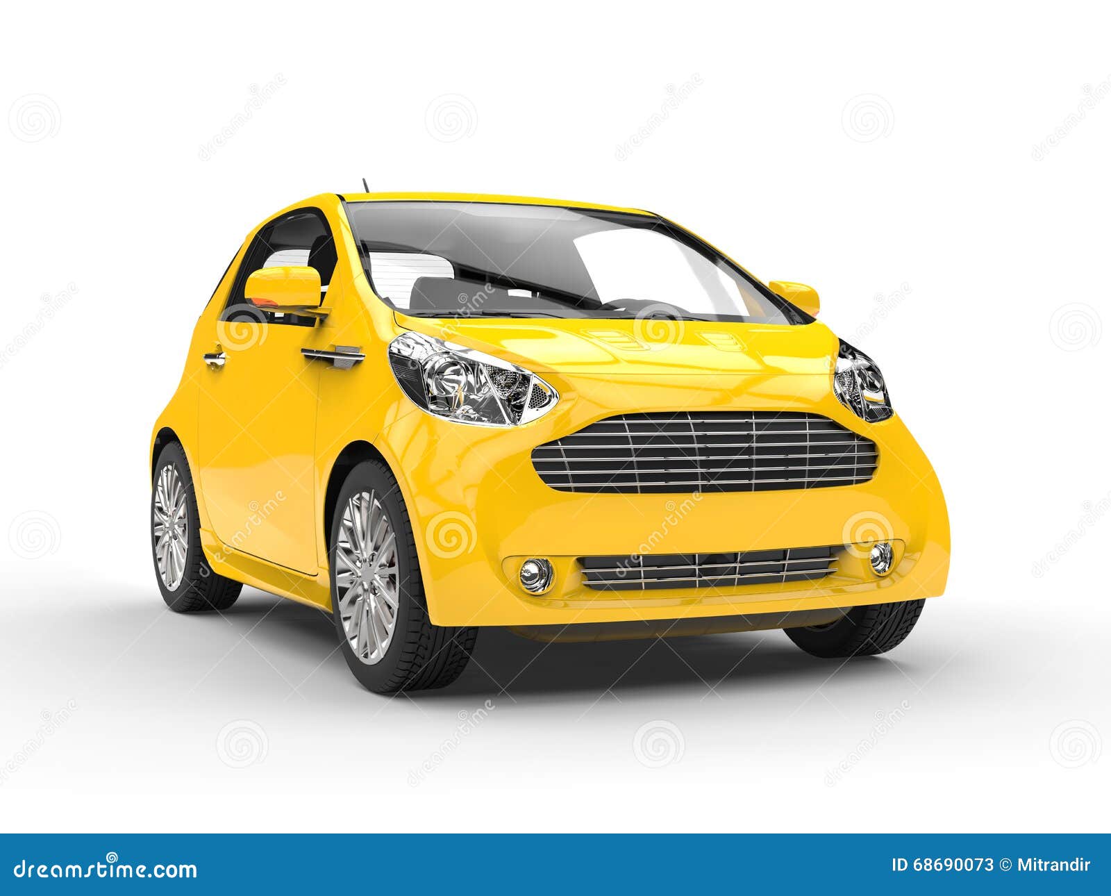 Small Yellow Compact Car - Front Headlight View Stock Image - Image of ...