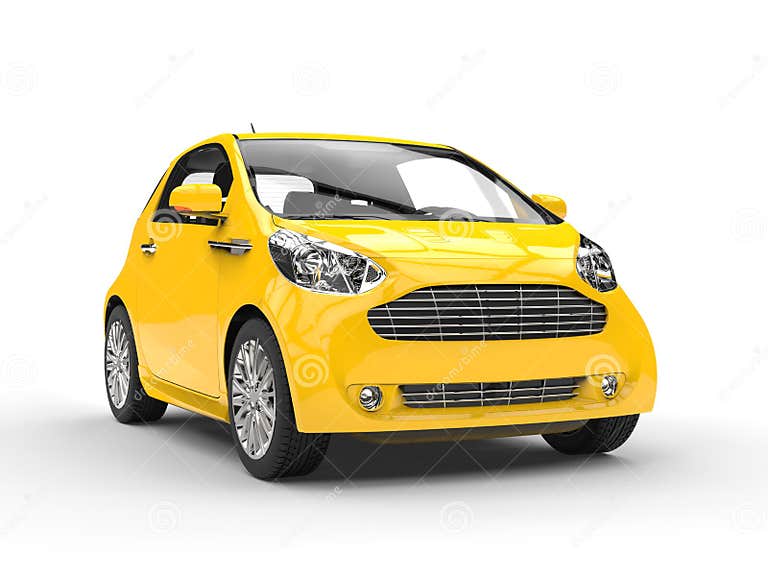 Small Yellow Compact Car - Front Headlight View Stock Image - Image of ...