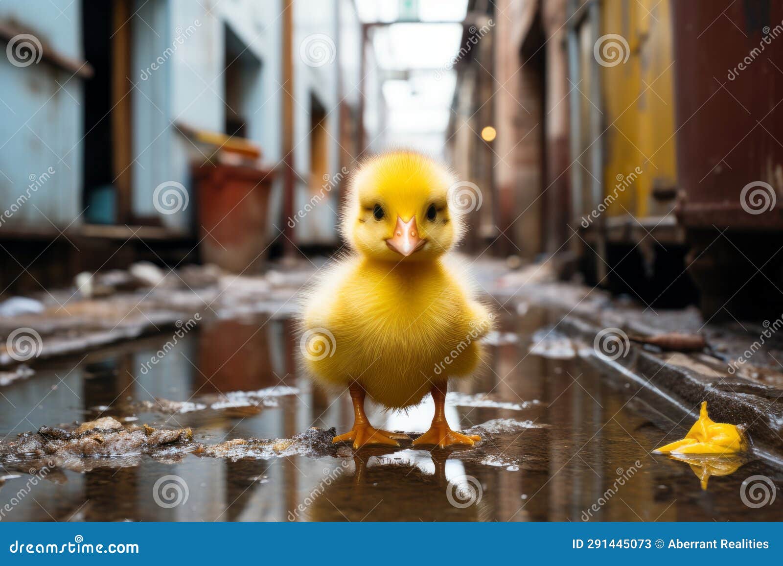 A Small Yellow Duck Standing in a Puddle of Water Stock Illustration ...