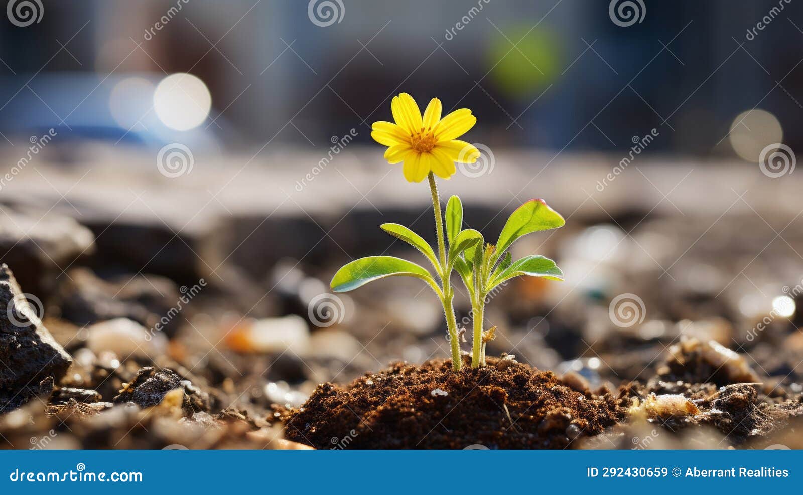 A Small Yellow Flower is Growing Out of the Ground Stock Illustration ...