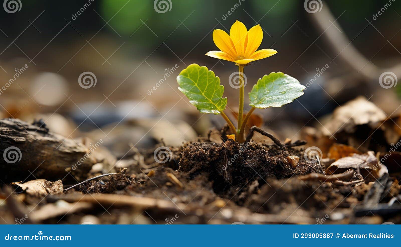 A Small Yellow Flower is Growing Out of the Ground Stock Illustration ...