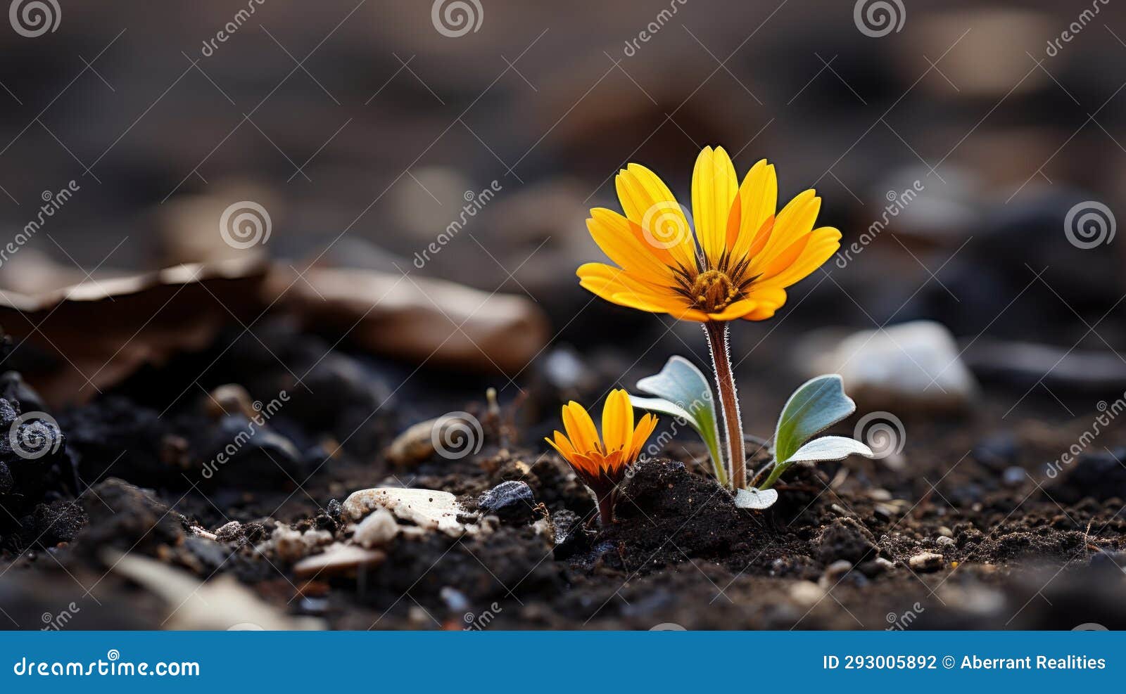 A Small Yellow Flower is Growing Out of the Ground Stock Illustration ...