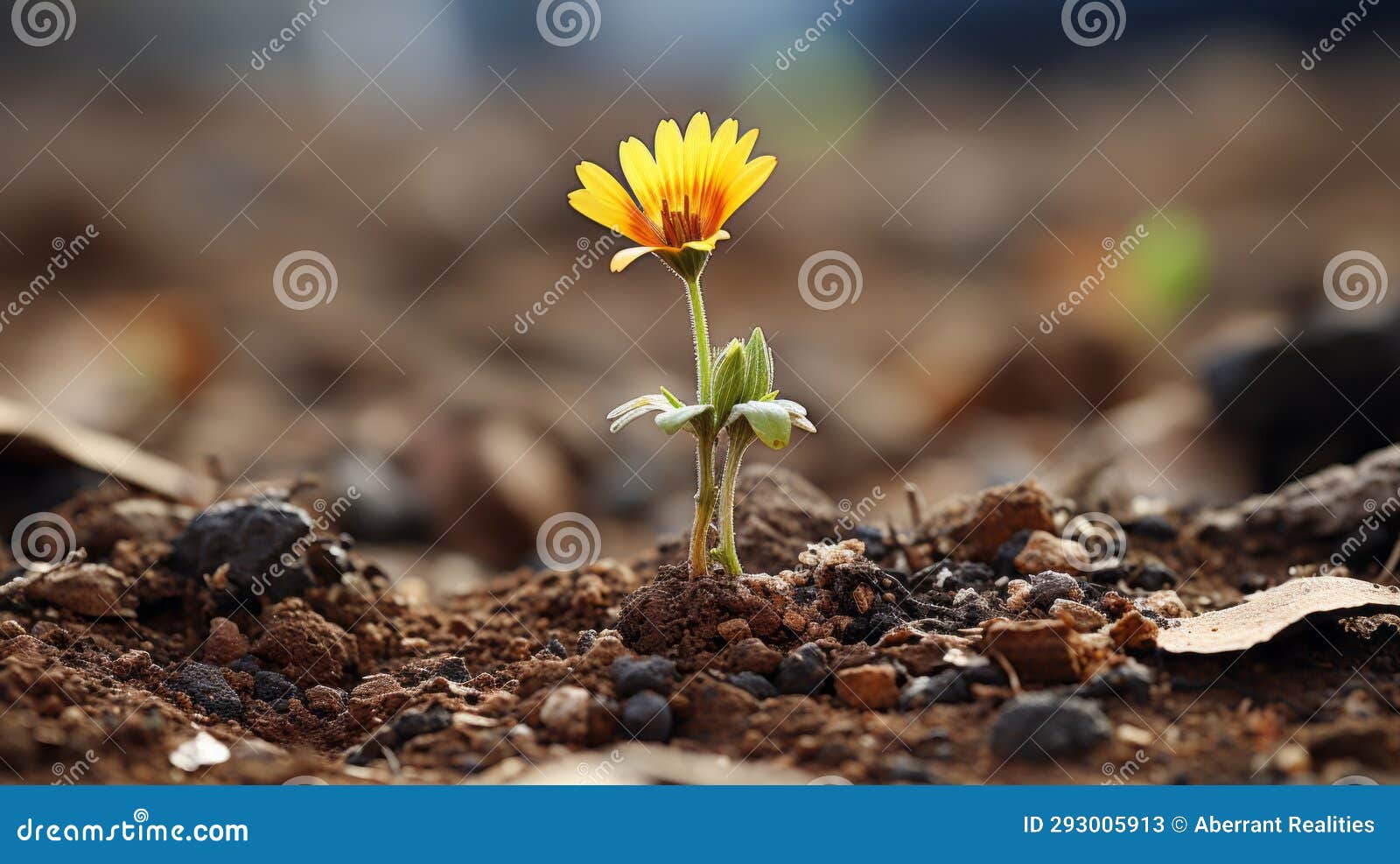 A Small Yellow Flower is Growing Out of the Ground Stock Illustration ...