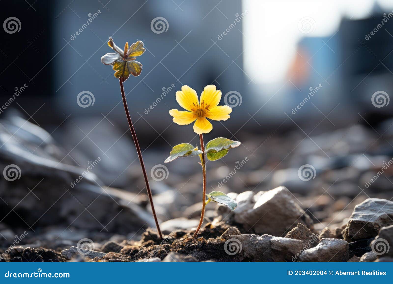 A Small Yellow Flower is Growing Out of the Ground Stock Illustration ...