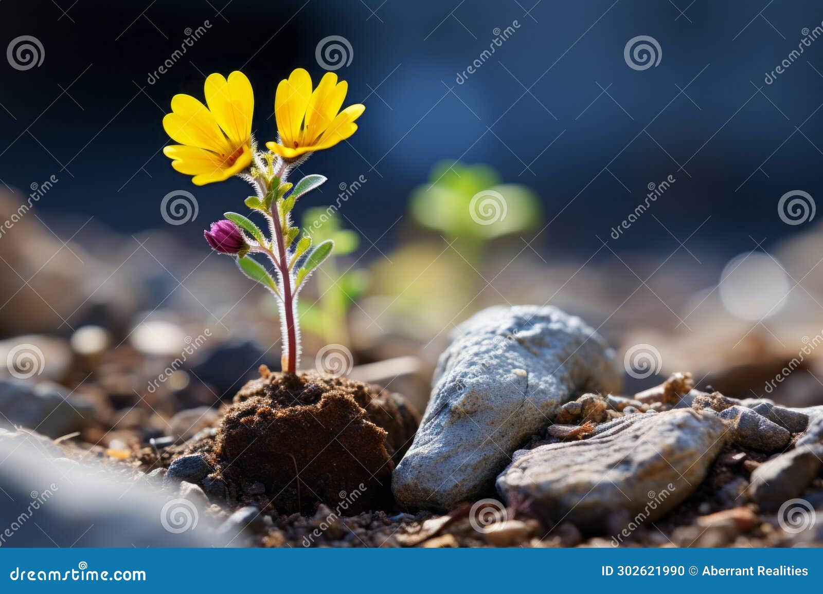 A Small Yellow Flower is Growing Out of the Ground Stock Illustration ...