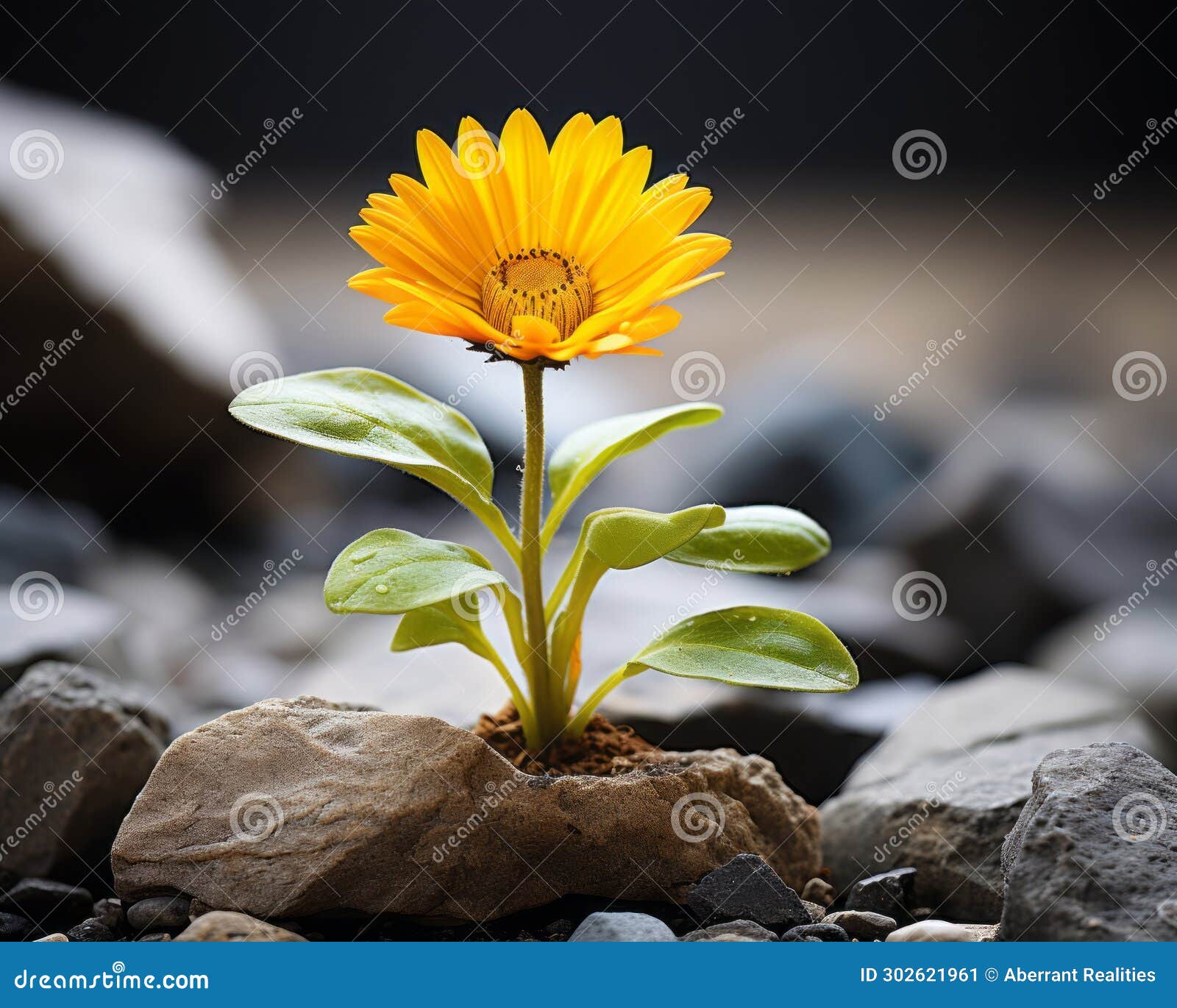 A Small Yellow Flower Growing Out of a Rock Stock Illustration ...