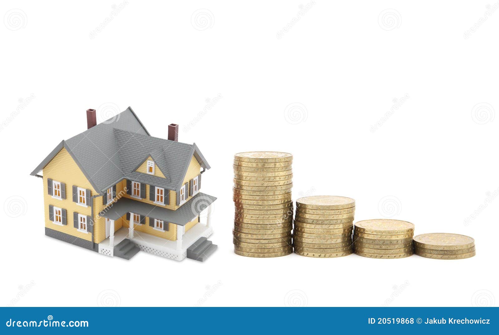 Small Yellow House and Coins Stock Photo - Image of economize, building ...