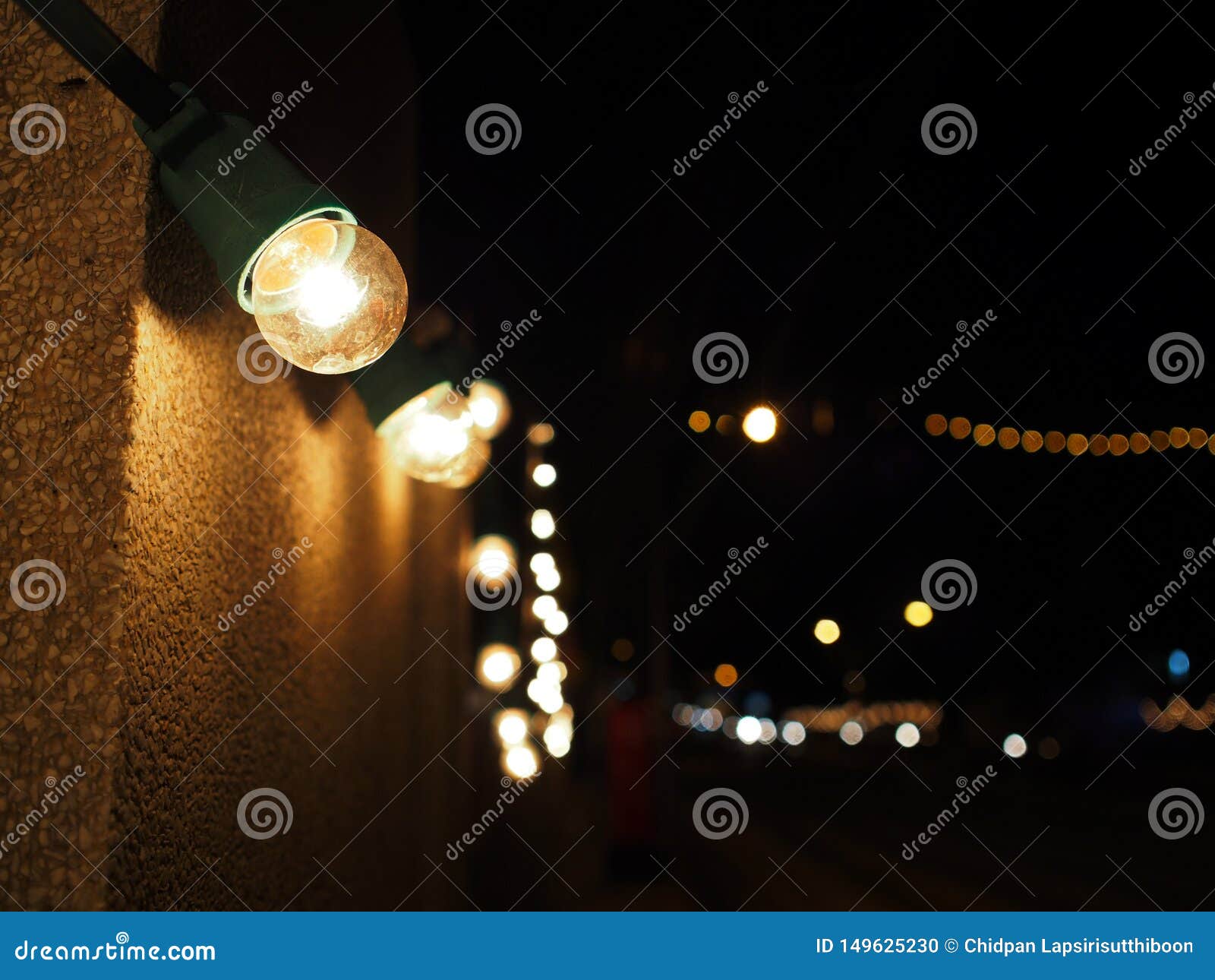 Small Yellow Light Bulbs Decorated on Public Walls Stock Photo - Image ...