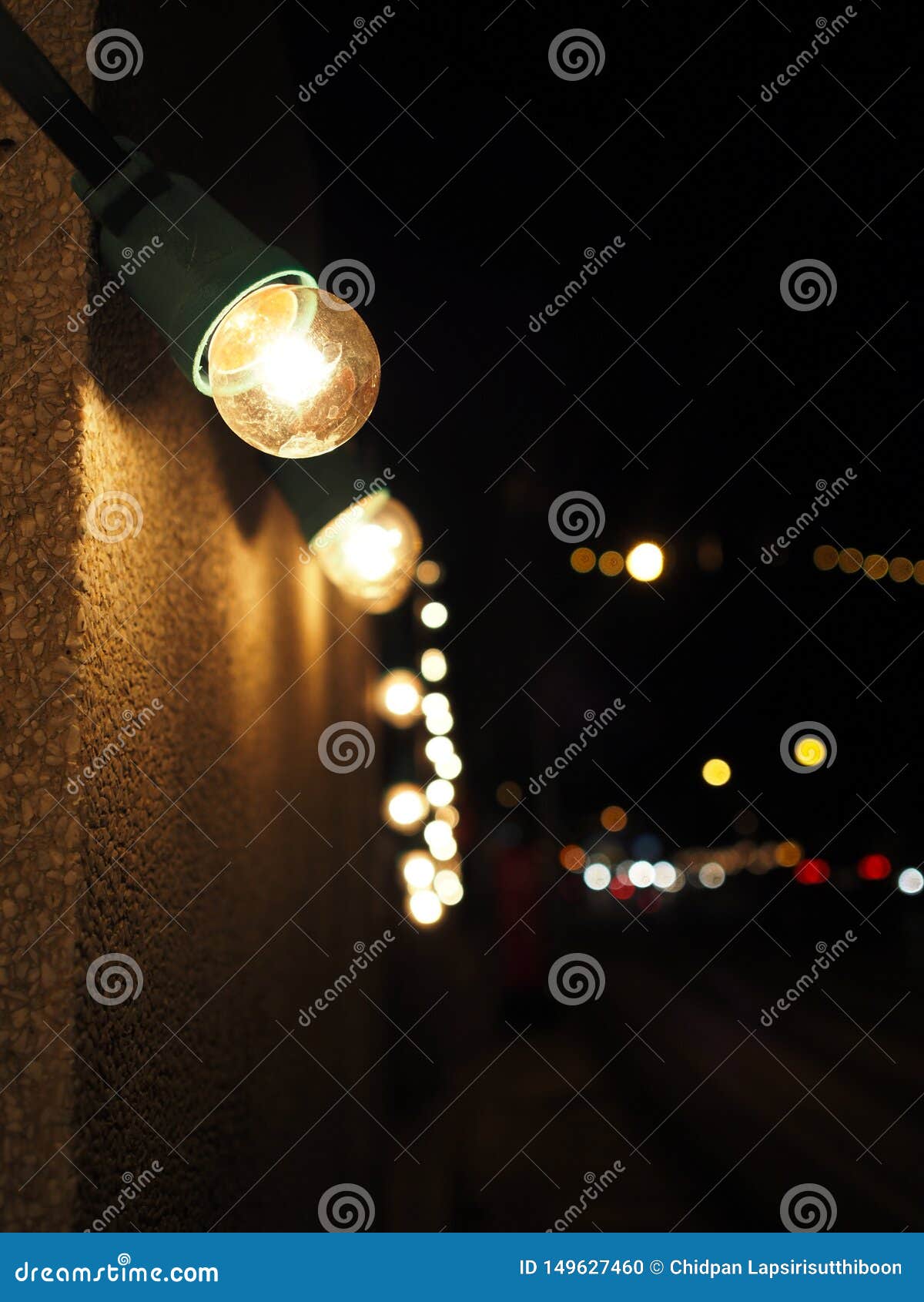 Small Yellow Light Bulbs Decorated on Public Walls Stock Photo - Image ...