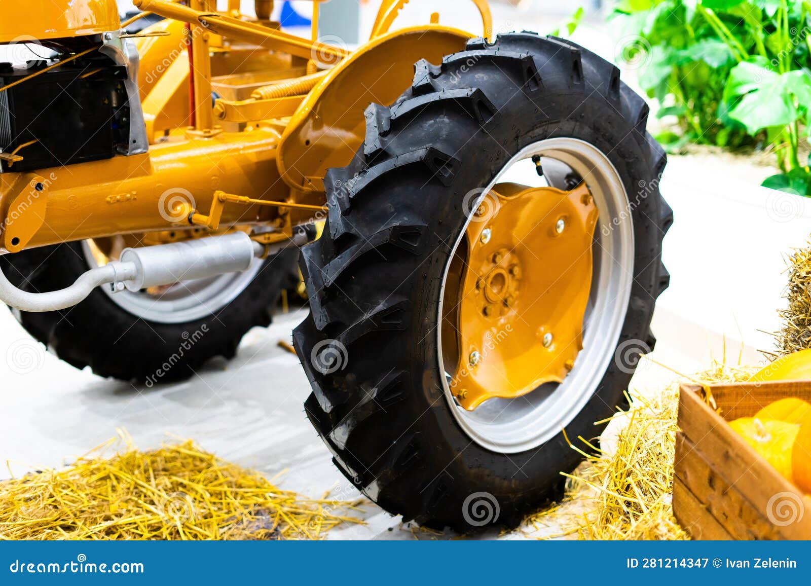 Small Yellow Tractor in Exhibition, Closeup Details, Wheels Stock Image ...