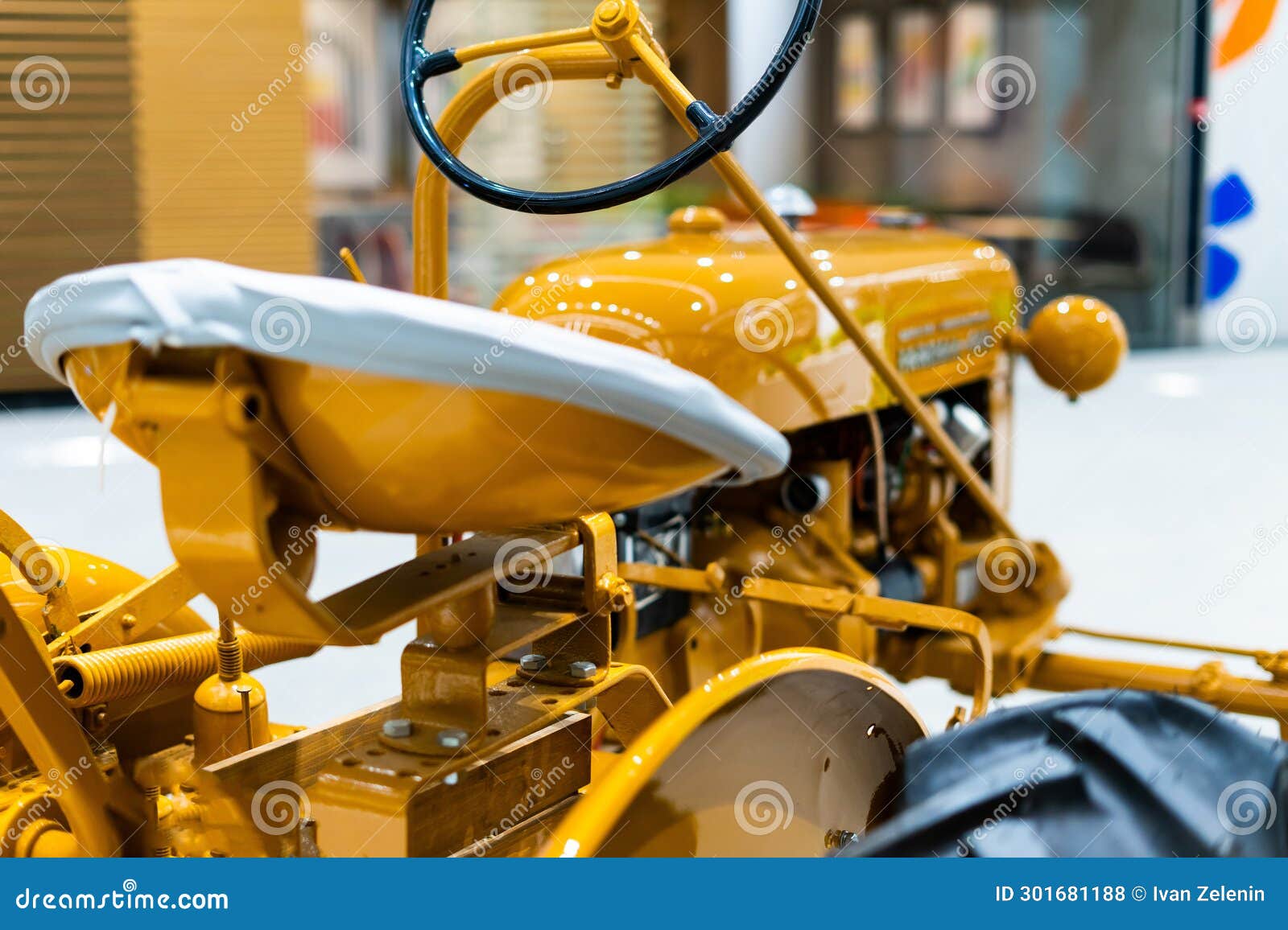 Small Yellow Tractor in Exhibition, Closeup Details, Wheels Stock Photo ...