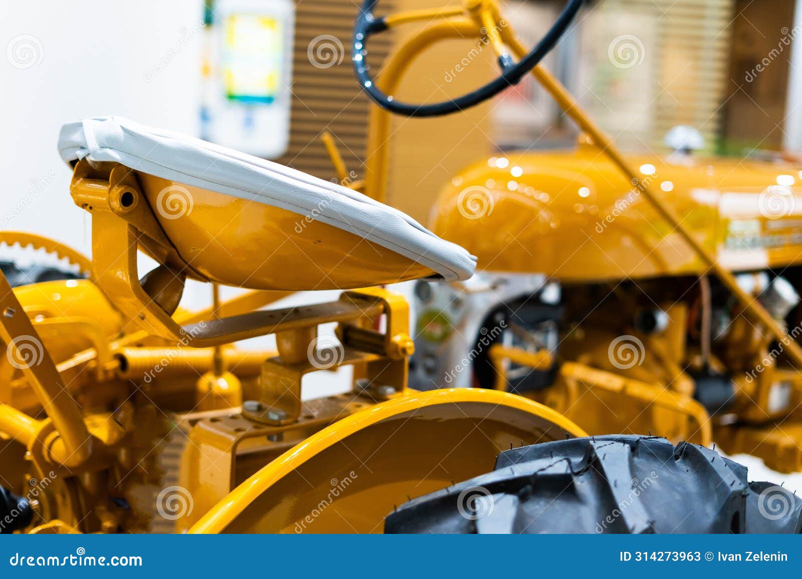 Small Yellow Tractor in Exhibition, Closeup Details, Wheels Stock Image ...
