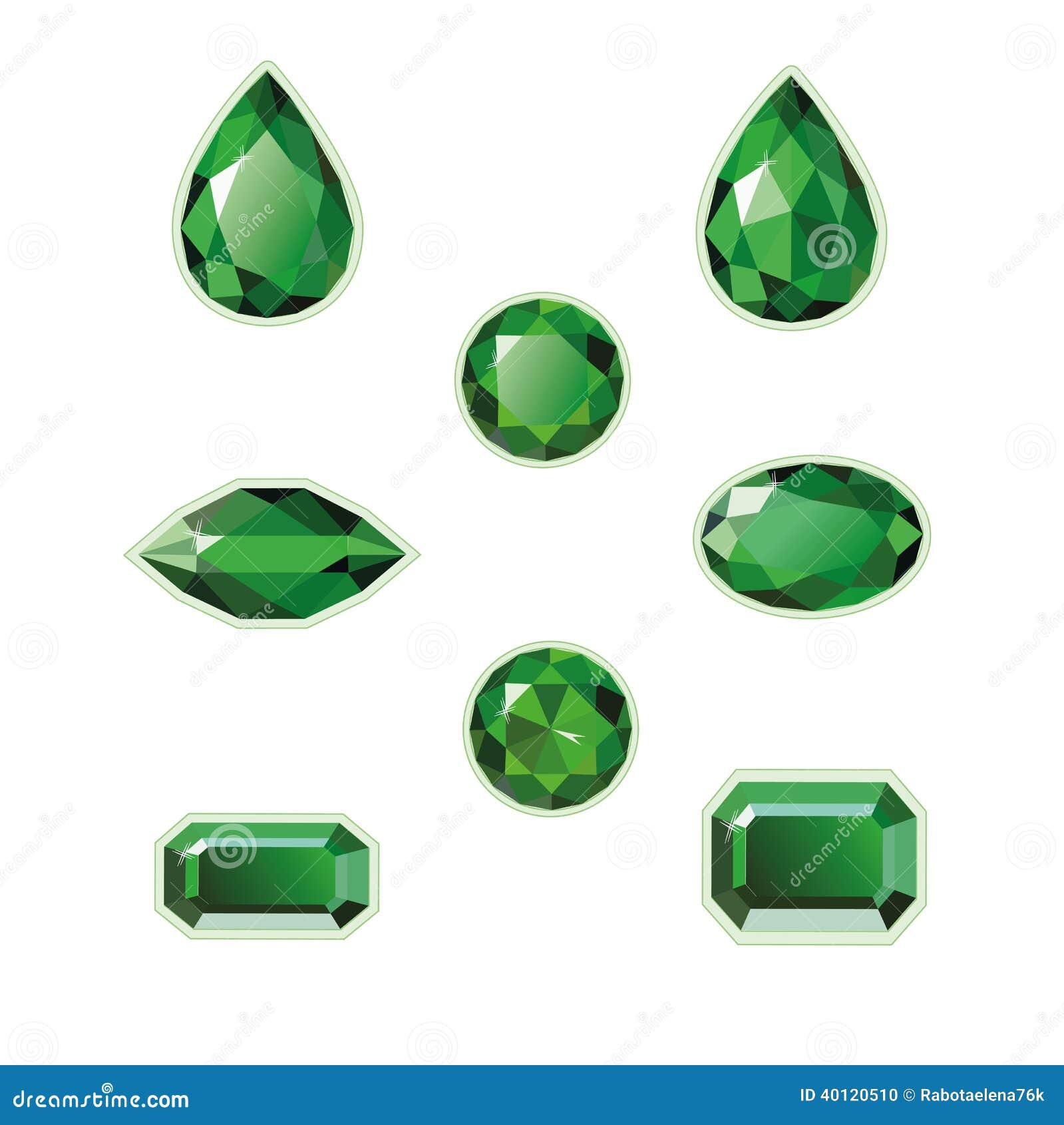 Smaragden Geplaatst Geïsoleerde Voorwerpen Vector Illustratie ...